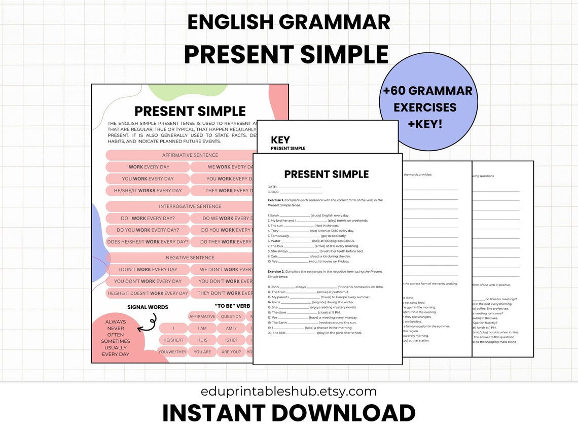 PRESENT SIMPLE Grammar Pack Printablei Grammar Worksheets - Etsy