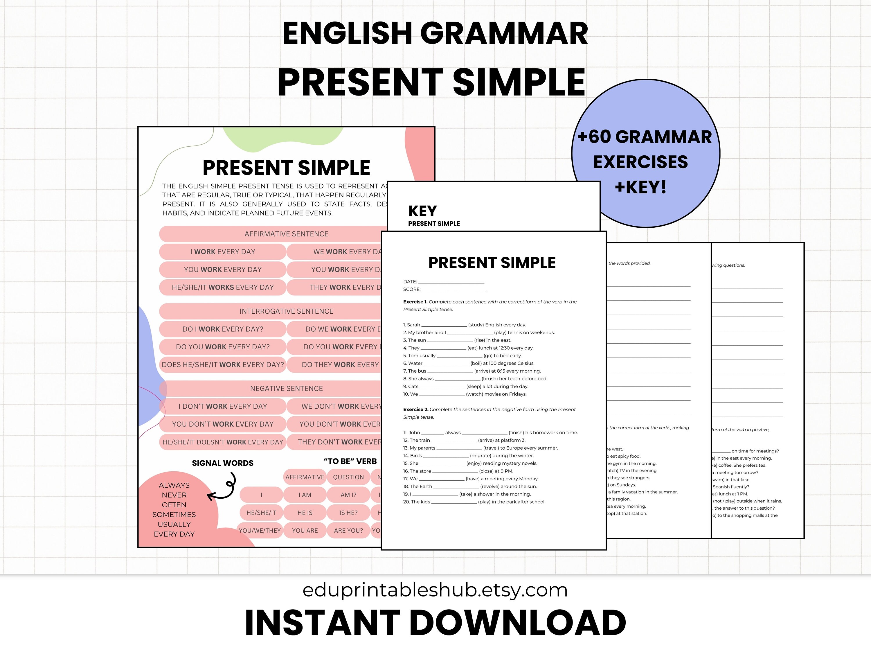 PRESENT SIMPLE Grammar Pack Printablei Grammar Worksheets - Etsy