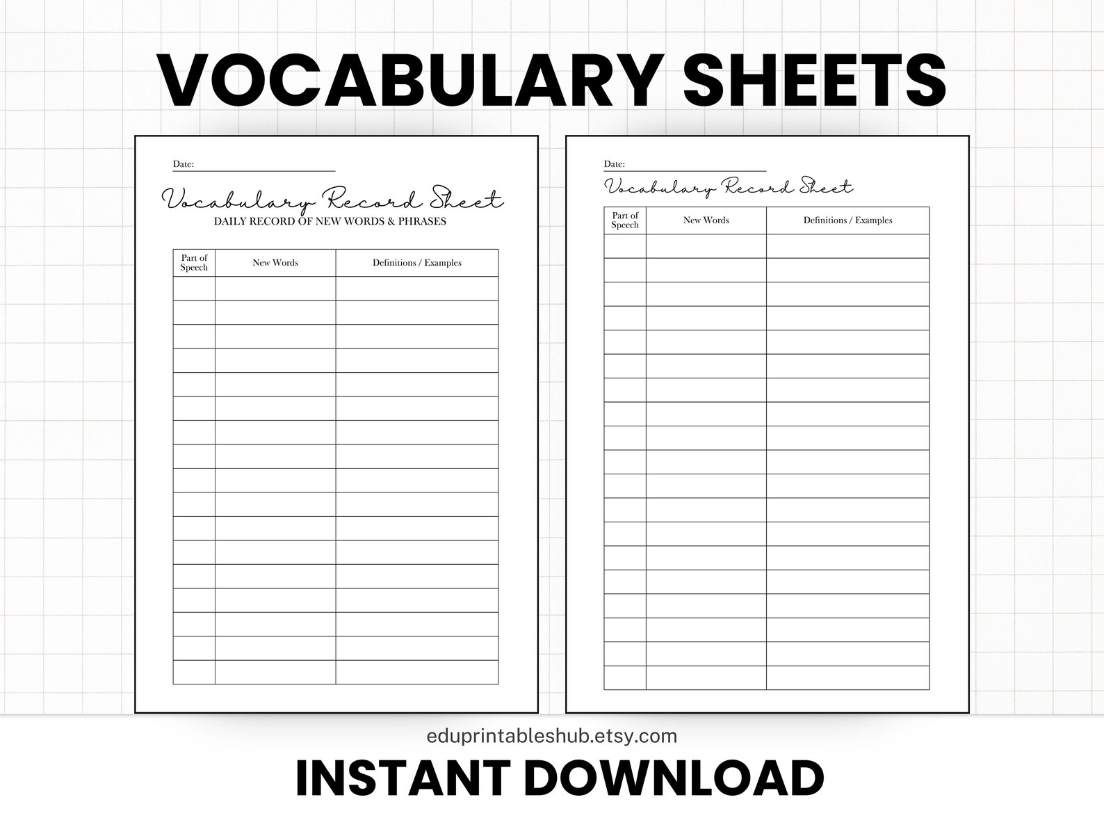 Vocabulary List Printable I Goodnotes Digital Vocabulary Record Sheet I ...