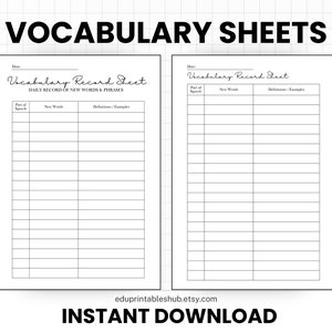 Vocabulary List Printable I Goodnotes Digital Vocabulary Record Sheet I ...