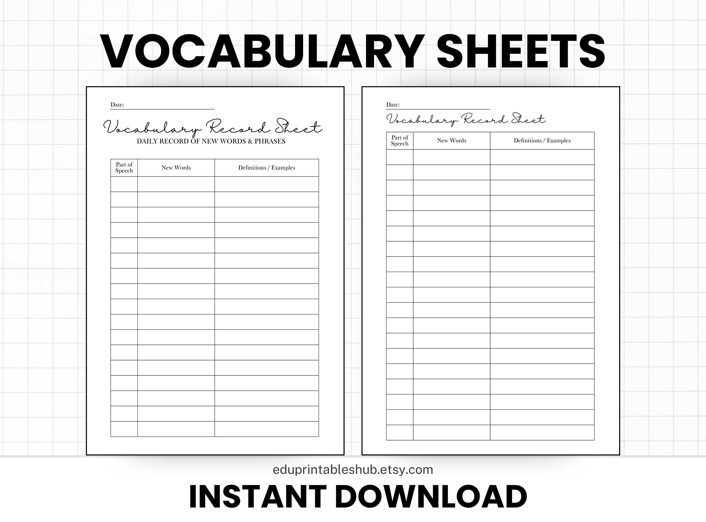 Vocabulary List Printable I Goodnotes Digital Vocabulary Record Sheet I ...