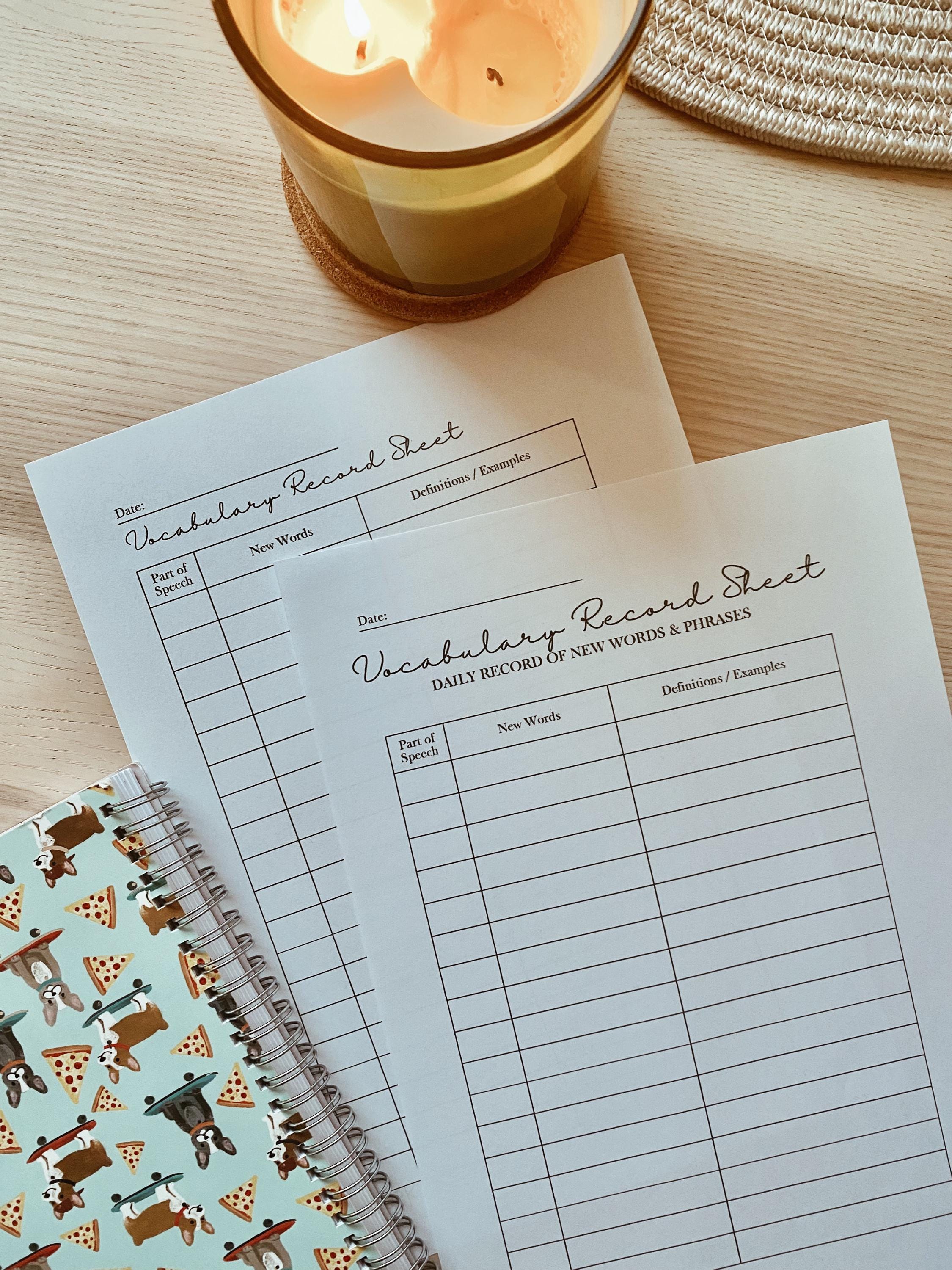 Vocabulary List Printable I Goodnotes Digital Vocabulary Record Sheet I ...