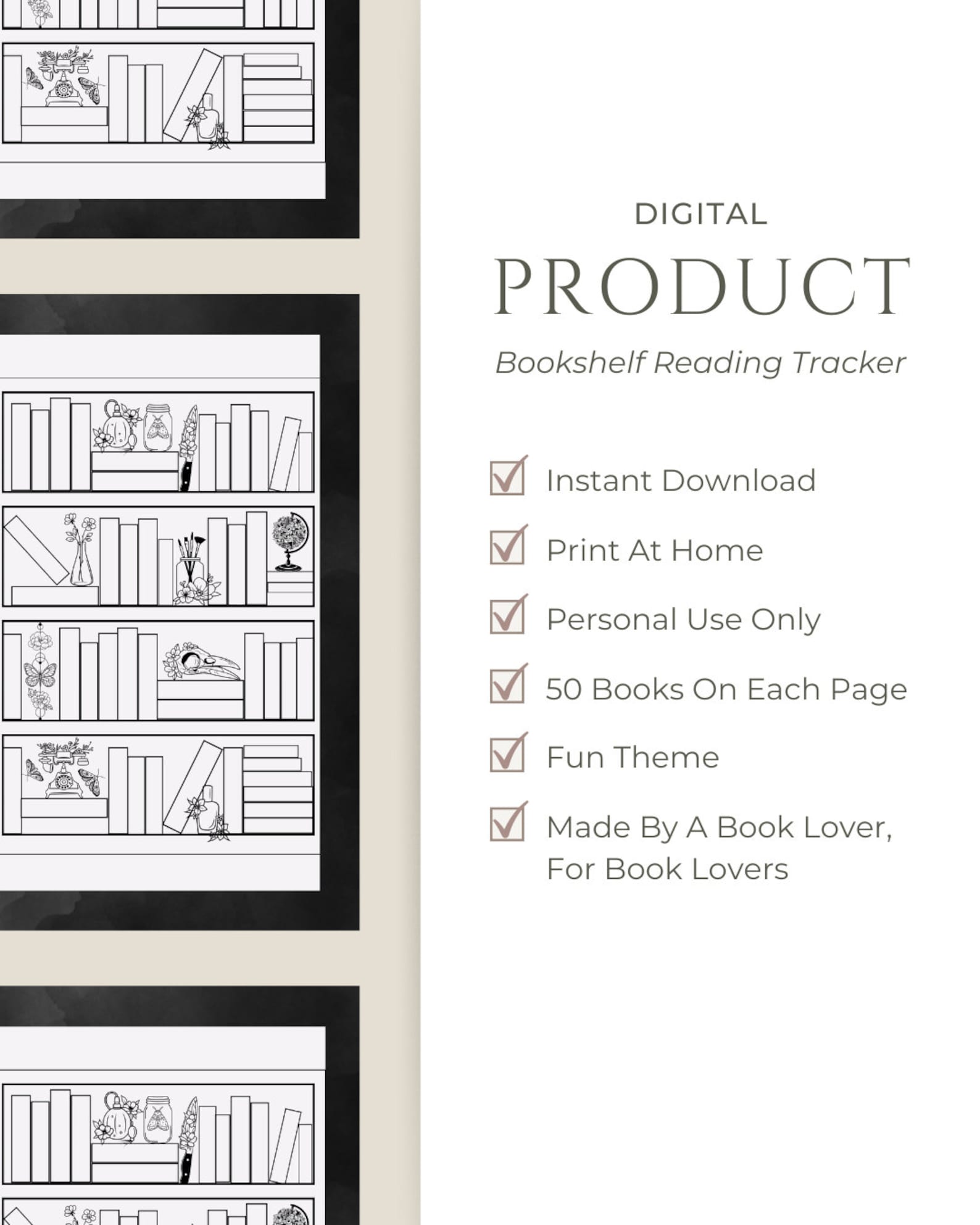 Floral Bookshelf Reading Tracker: 50 Book Challenge (US Letter PDF) - Etsy