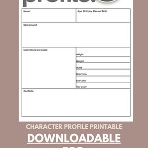Character Profile Printable | Character Development Printable | Novel ...