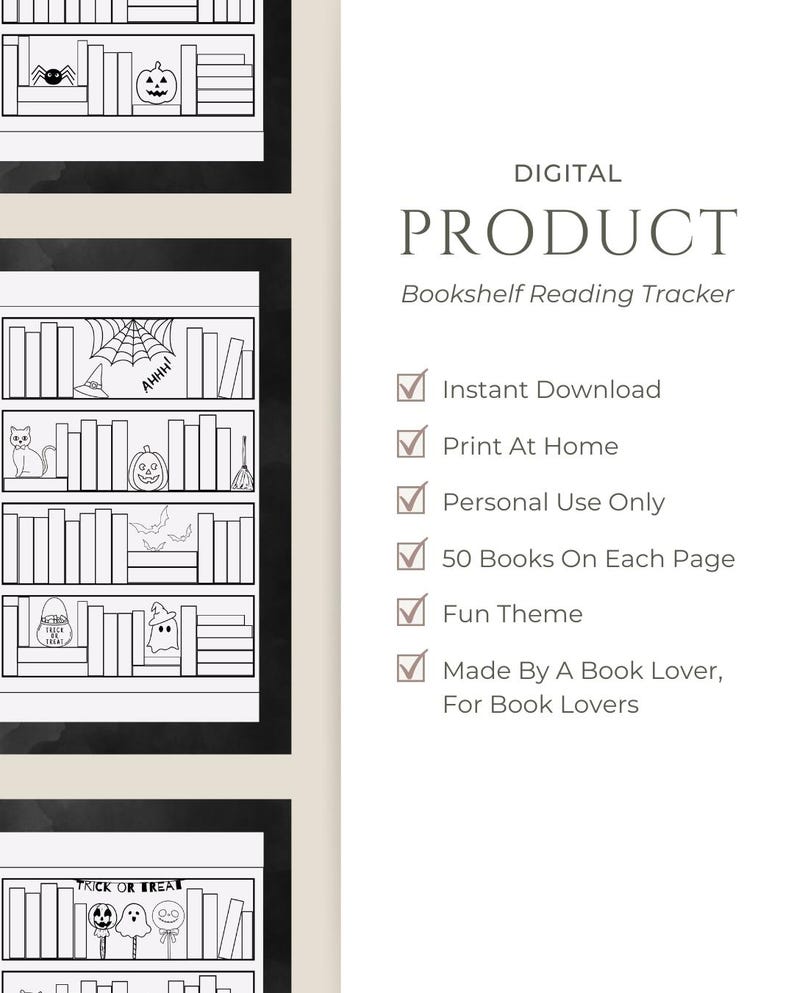 Halloween Bookshelf Reading Tracker Printable: 50 Books (US Letter ...