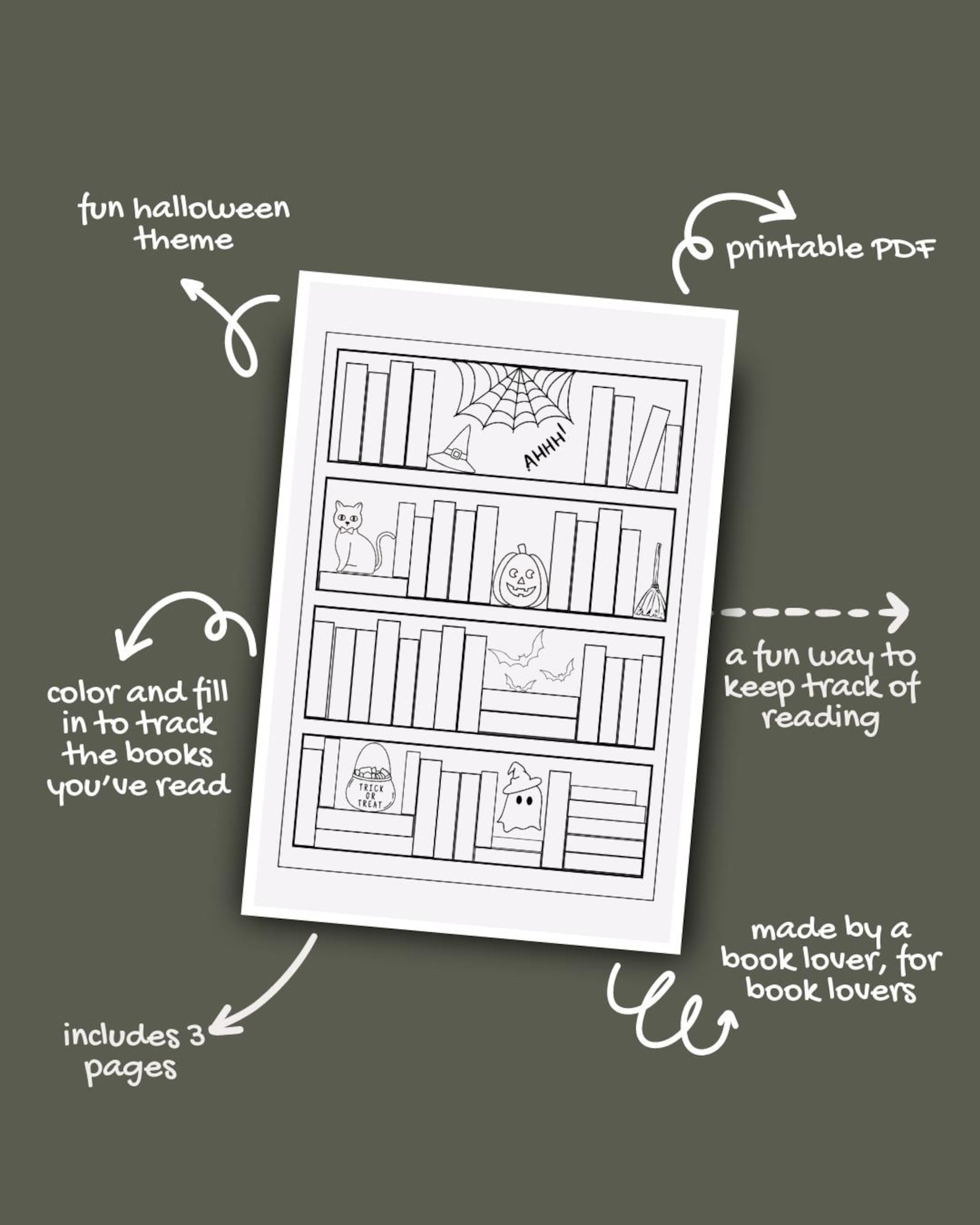 Halloween Bookshelf Reading Tracker Printable: 50 Books (US Letter ...