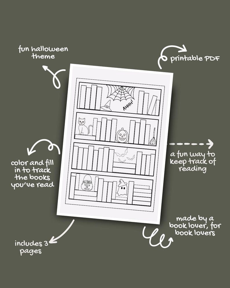 Halloween Bookshelf Reading Tracker Printable: 50 Books (US Letter ...