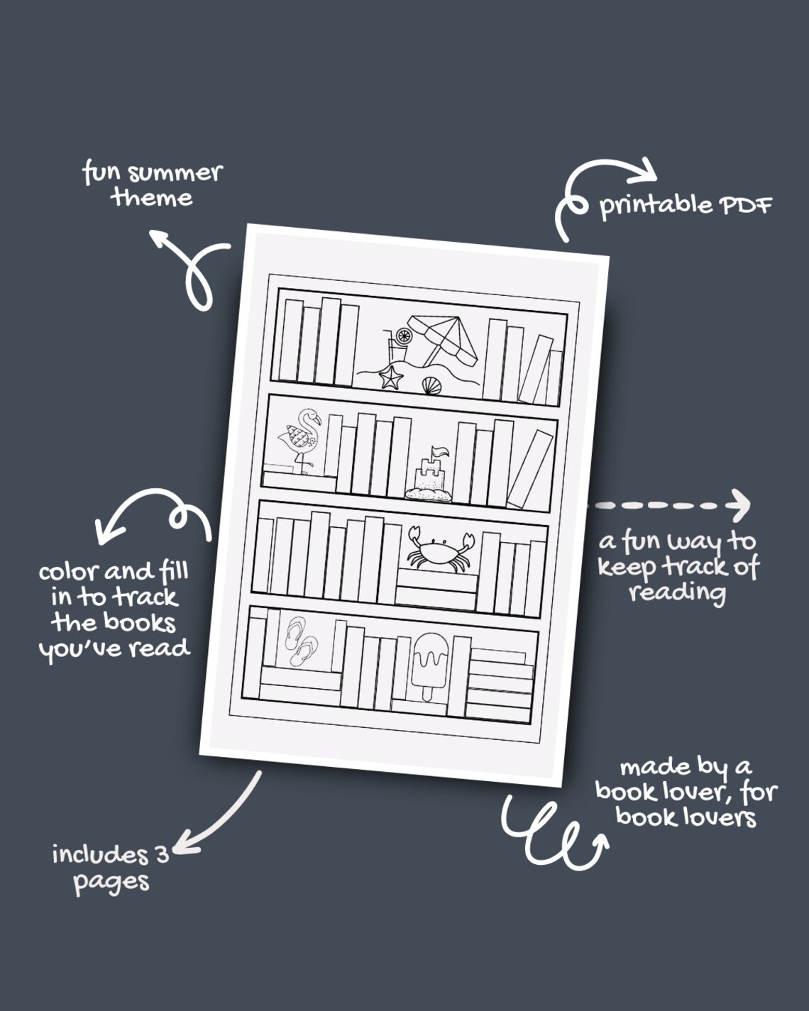Summer Theme Bookshelf Reading Tracker Printable, Reading Log US Letter ...
