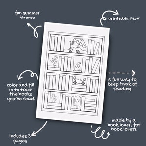 Summer Theme Bookshelf Reading Tracker Printable, Reading Log US Letter ...