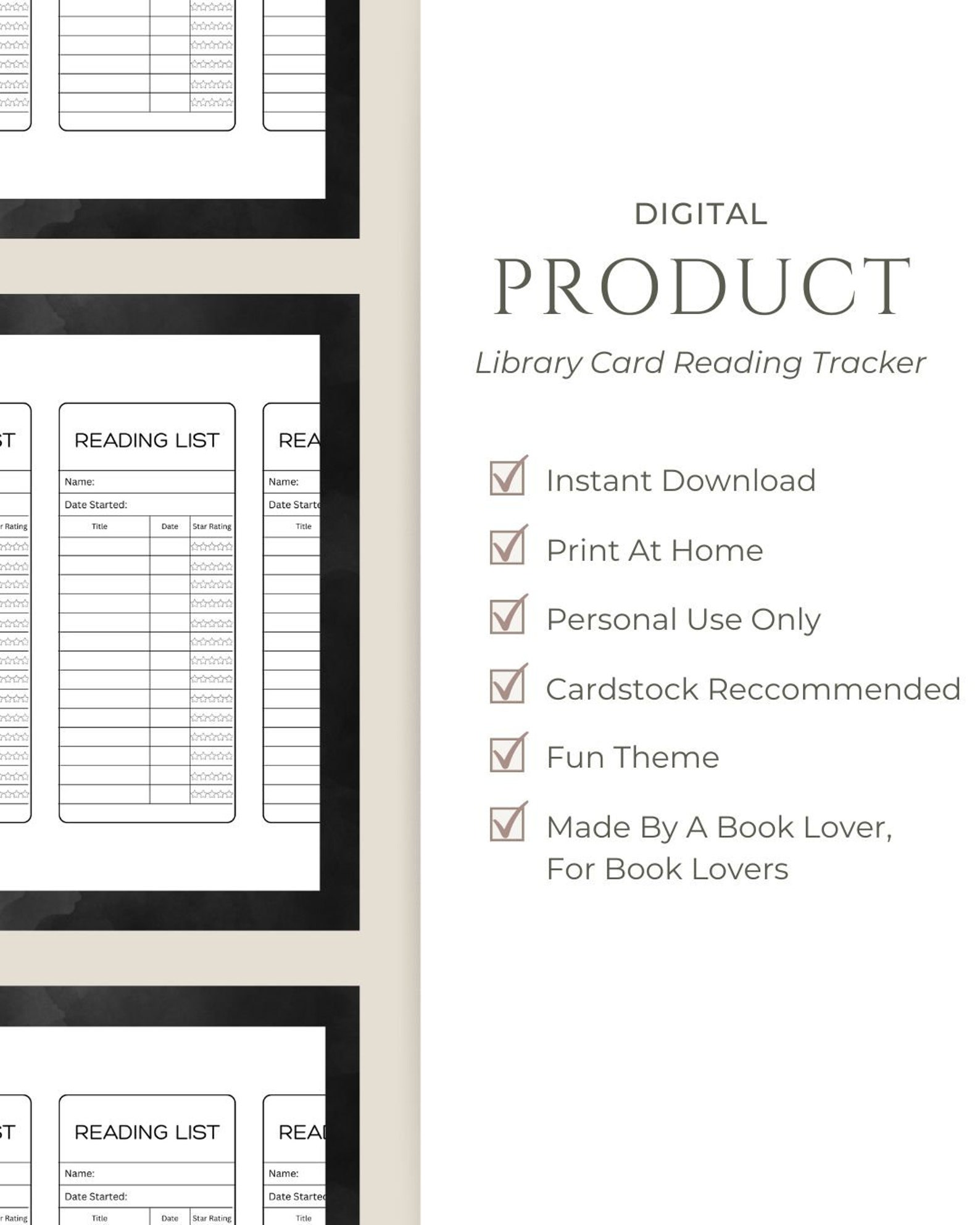 Printable Library Card Bookmark: Reading Log Tracker (PDF) - Etsy