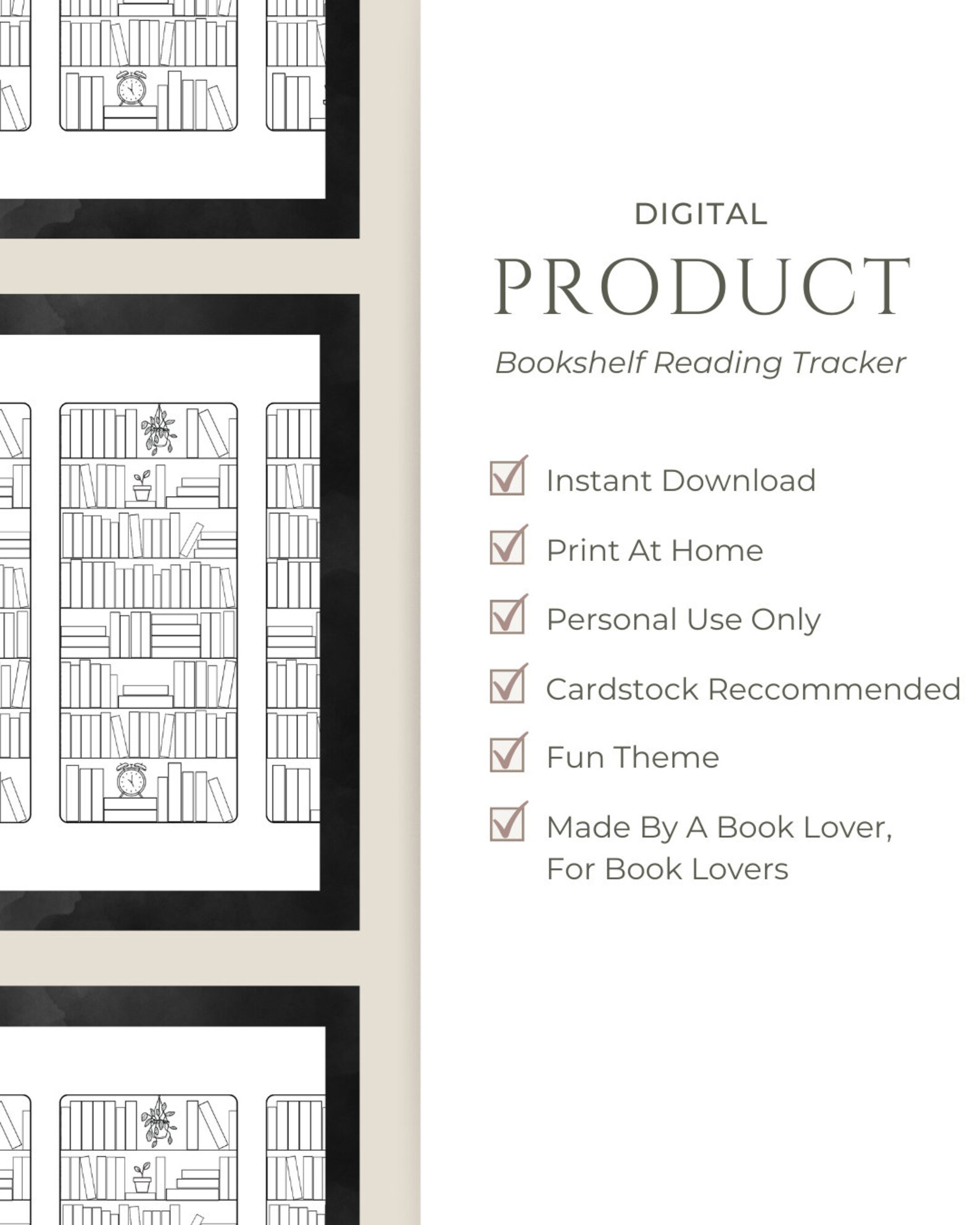 Printable Bookshelf Bookmark, Reading Tracker, Library Card Reading Log ...