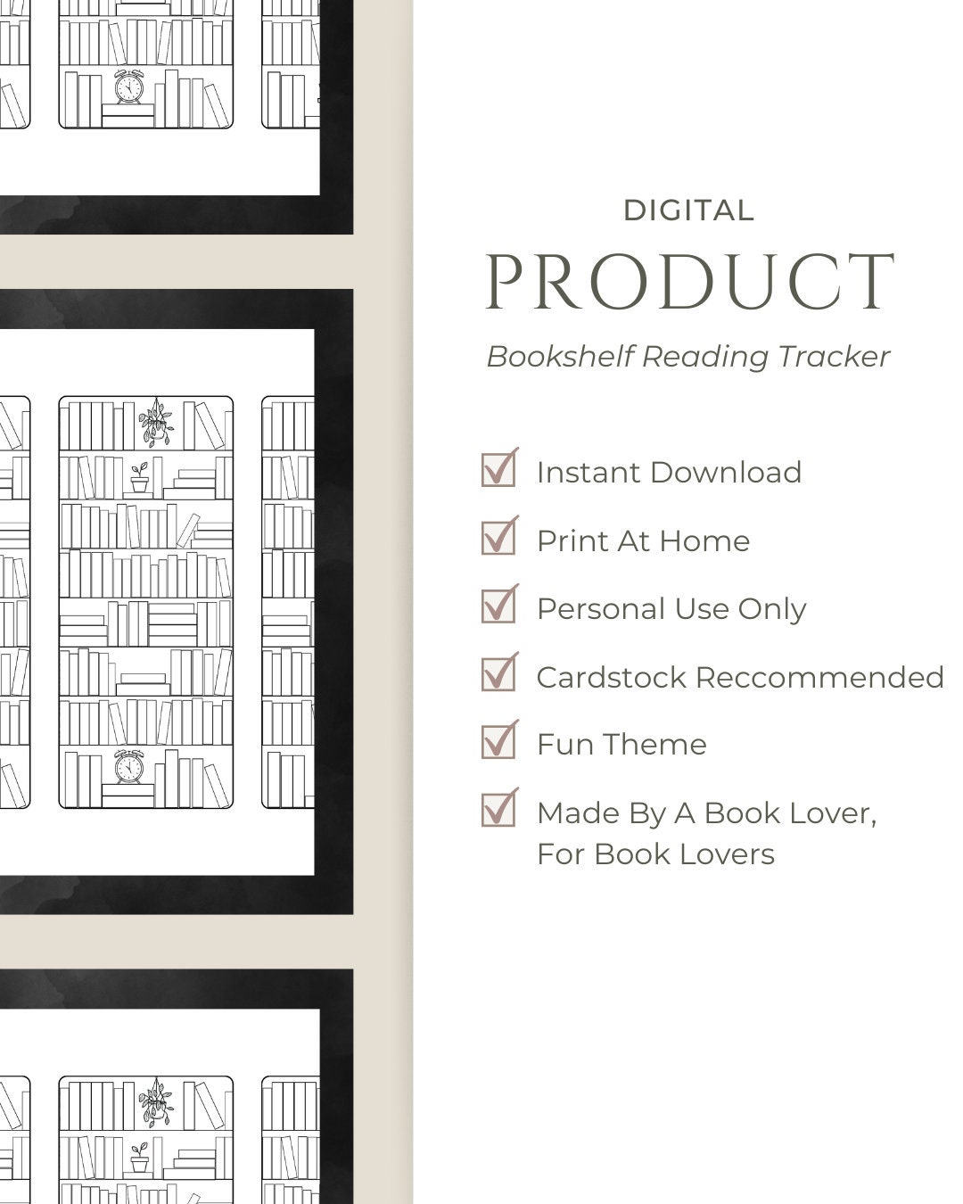 Printable Bookshelf Bookmark, Reading Tracker, Library Card Reading Log ...