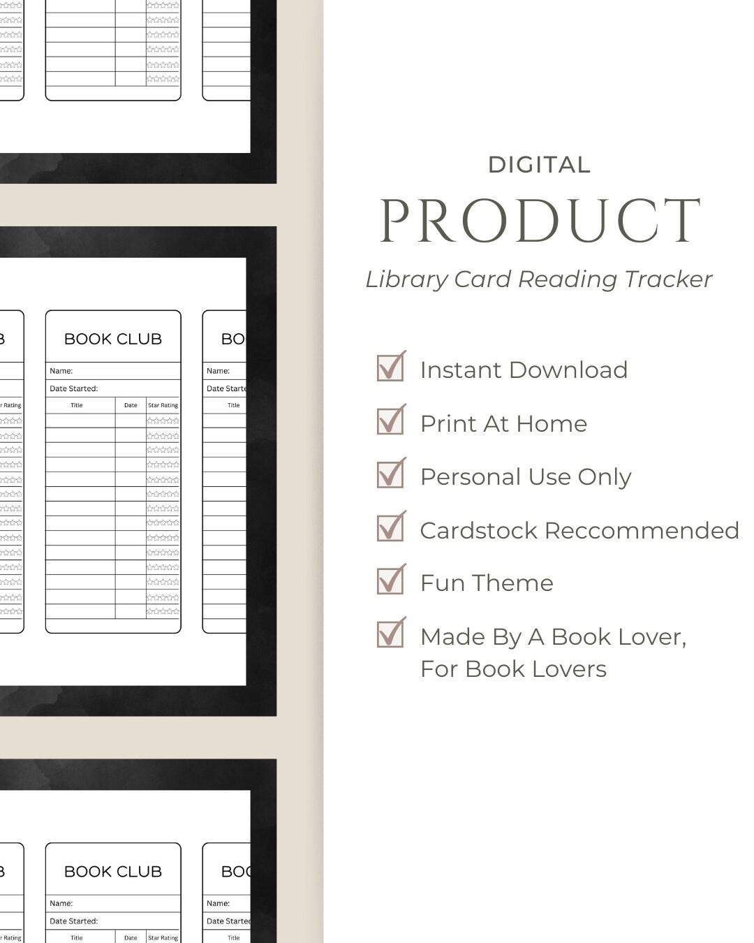 Printable Library Card Bookmark: Book Club Reading Log (PDF) - Etsy