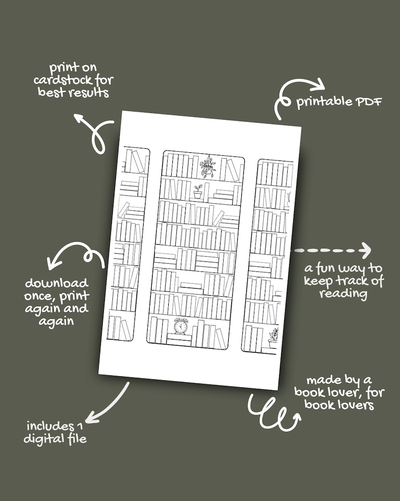 Printable Bookshelf Bookmark: Reading Tracker, Library Card (PDF) - Etsy