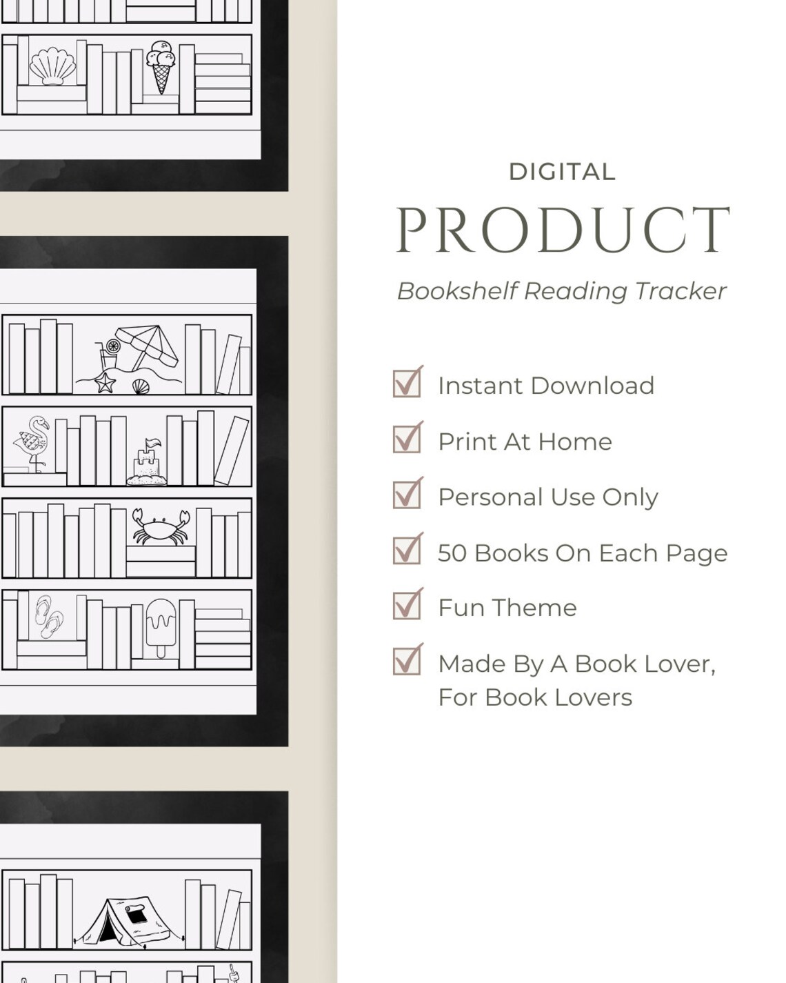 Summer Theme Bookshelf Reading Tracker Printable, Reading Log US Letter ...