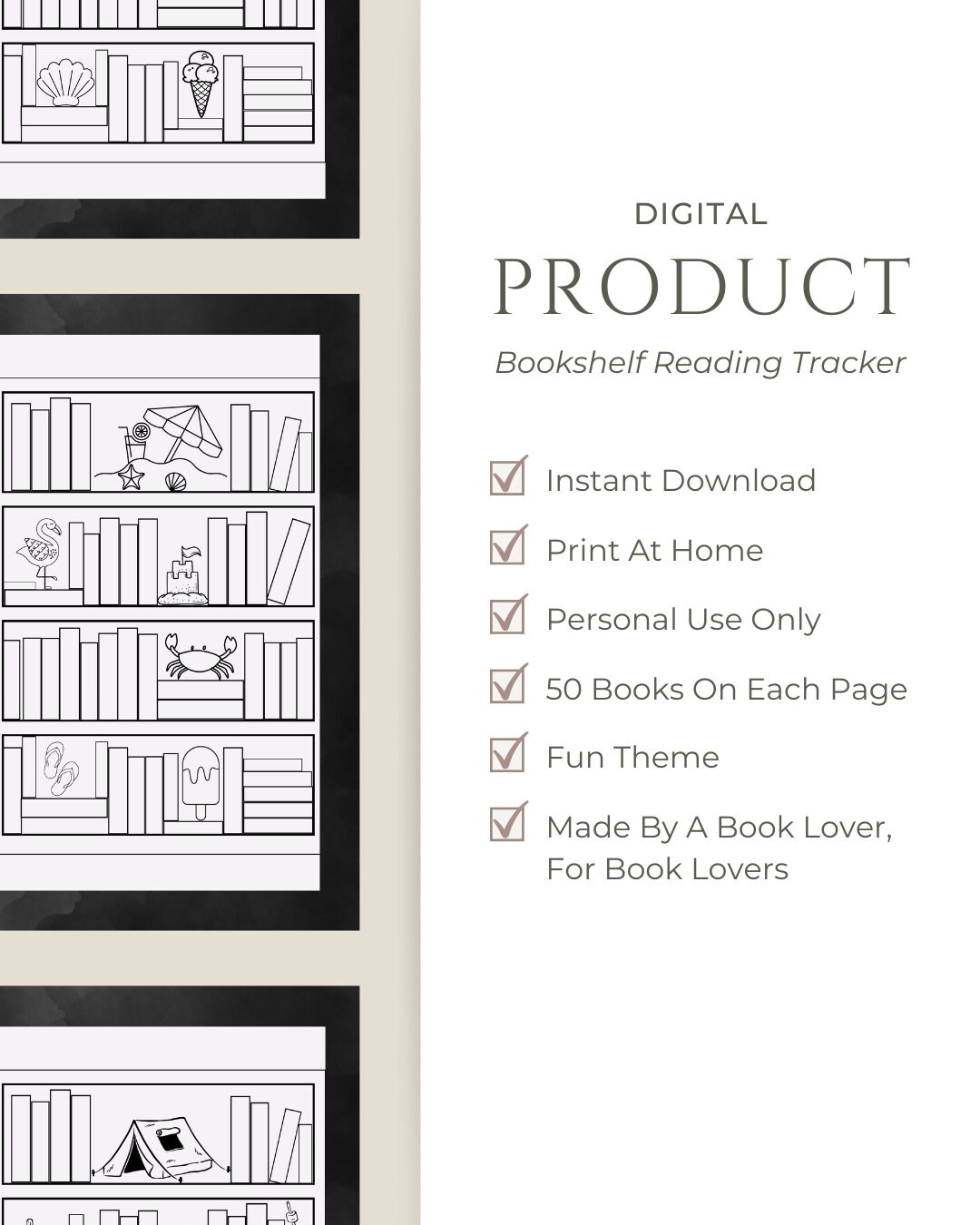 Summer Theme Bookshelf Reading Tracker Printable, Reading Log US Letter ...
