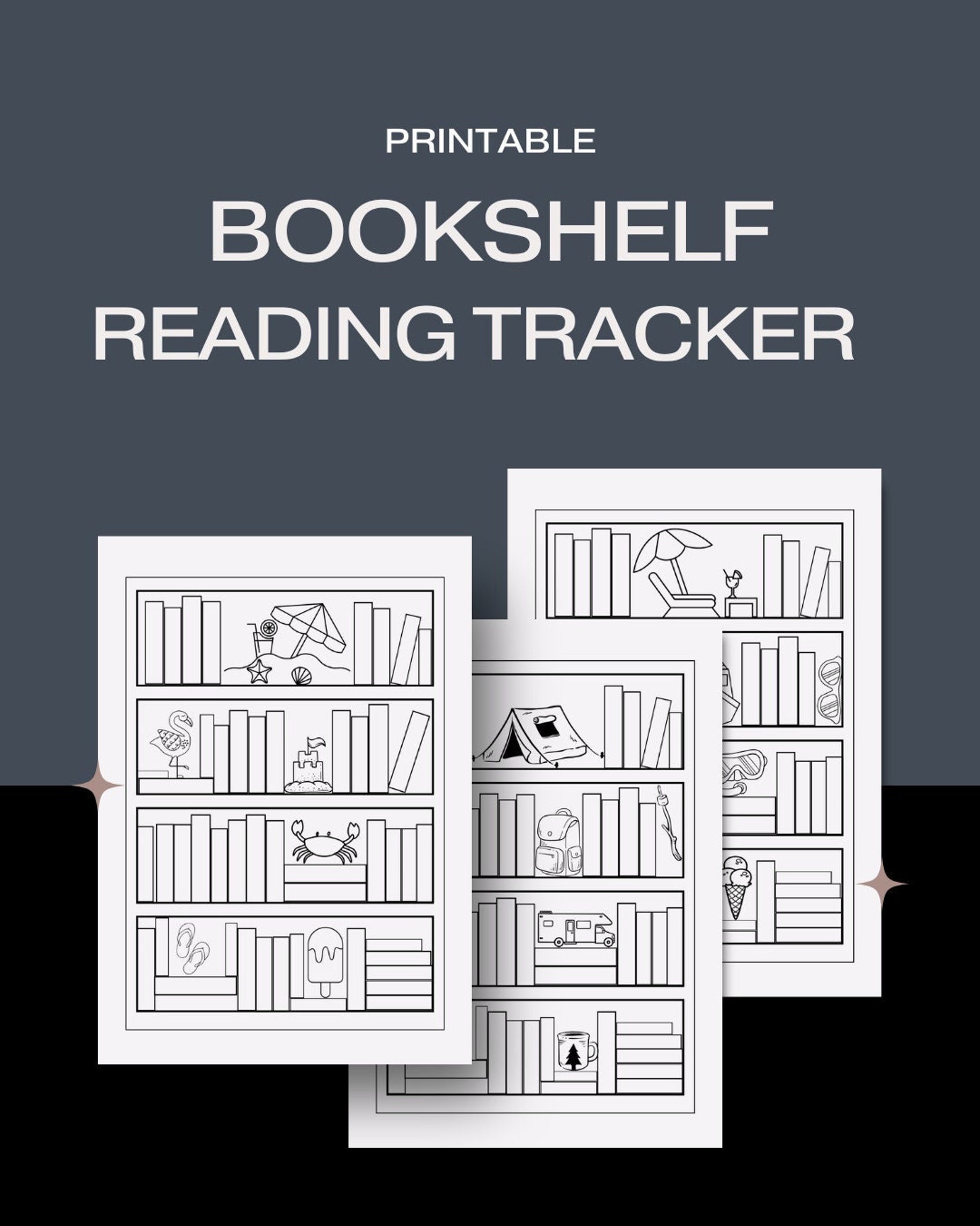 Summer Theme Bookshelf Reading Tracker Printable, Reading Log US Letter ...