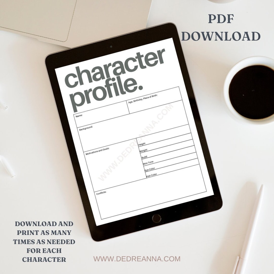 Character Profile Printable | Character Development Printable | Novel ...