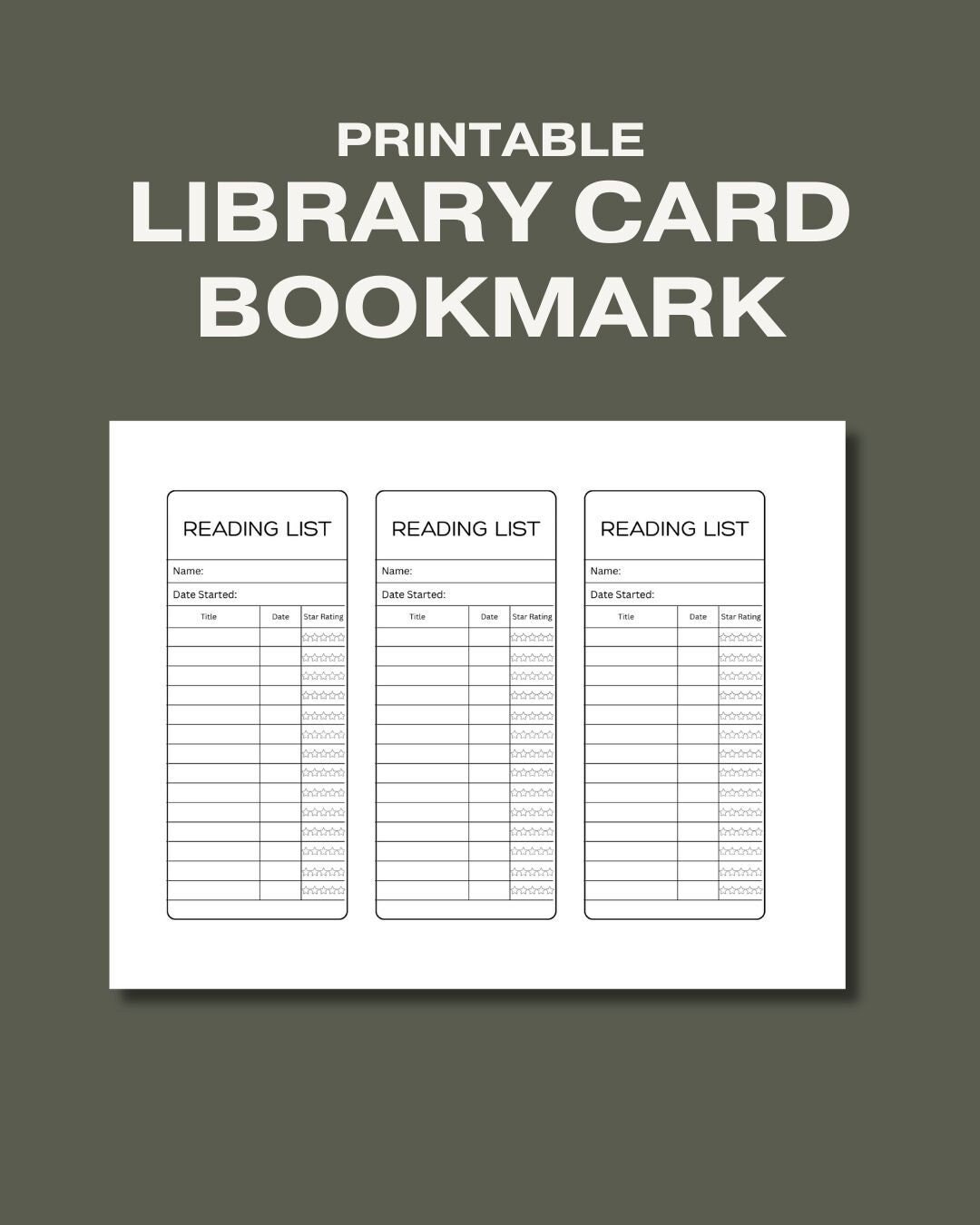 Printable Library Card Bookmark: Reading Log Tracker (PDF) - Etsy