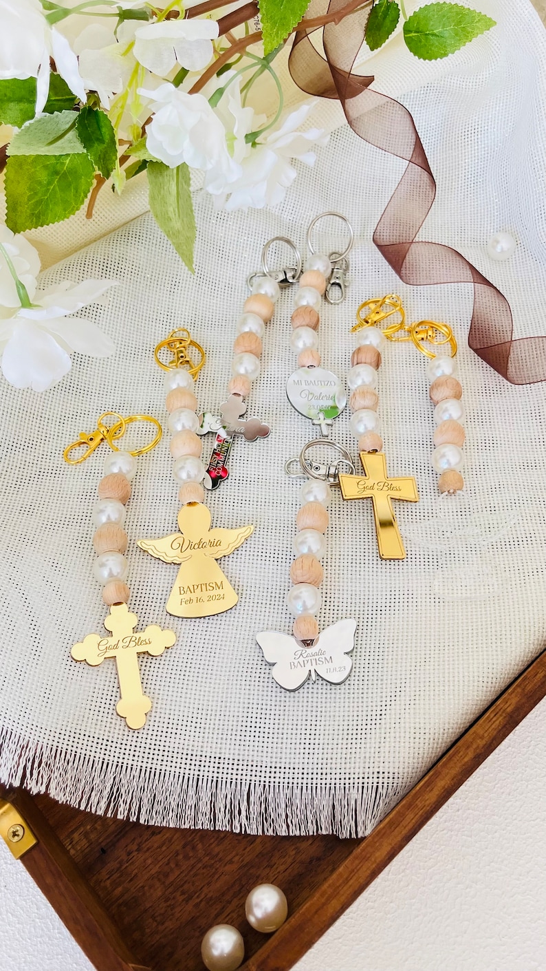 Baptism Keychain Favors, Personalized Mini Wooden First Communion ...