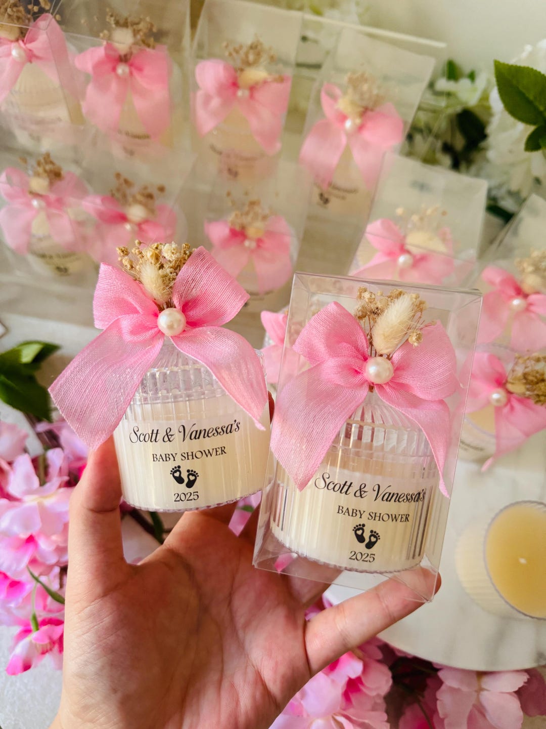 Personalized Scented Mica Container Candle Favors: Baby Shower, Baptism ...