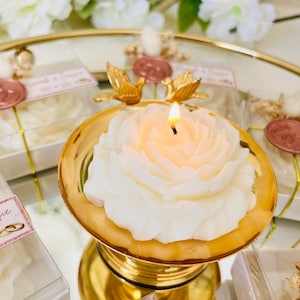 Bridal Shower Scented Peony Candle Favor, Bridesmaid Gift, Personalized Flower Candle, Rose ...