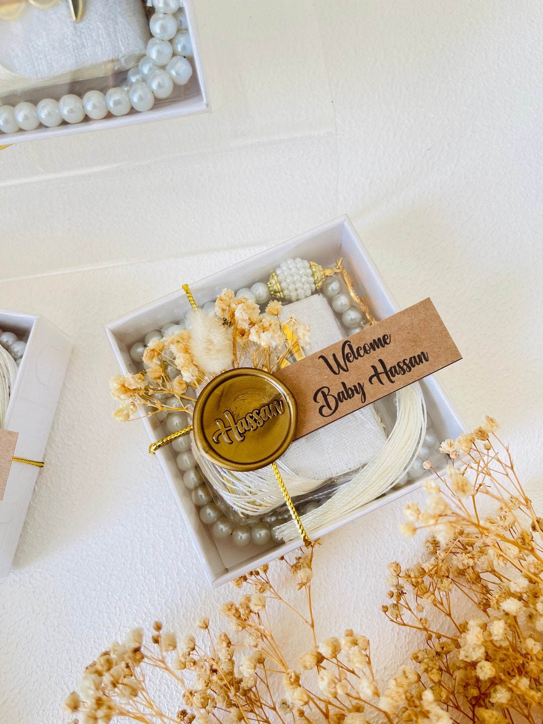 Personalized Velvet Mini Quran & Glass Tasbeeh Set: Islamic Baby Shower ...