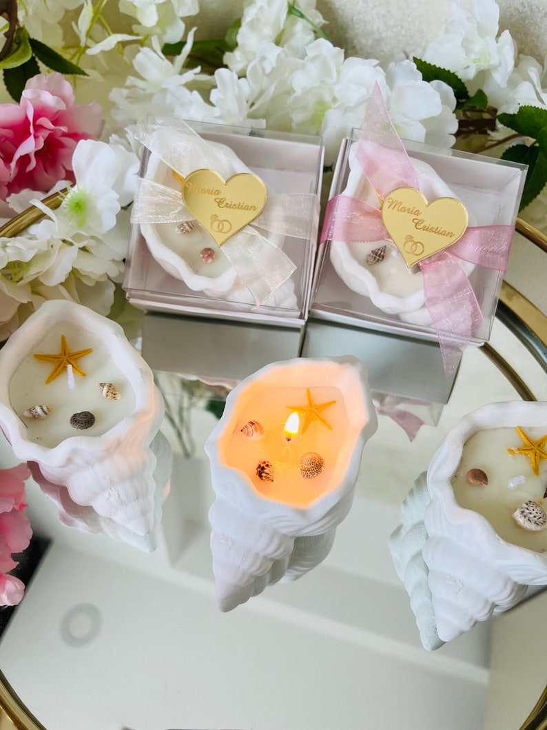 Personalized Sea Shell Candle, Oyster Candle, Engagement Favor ...