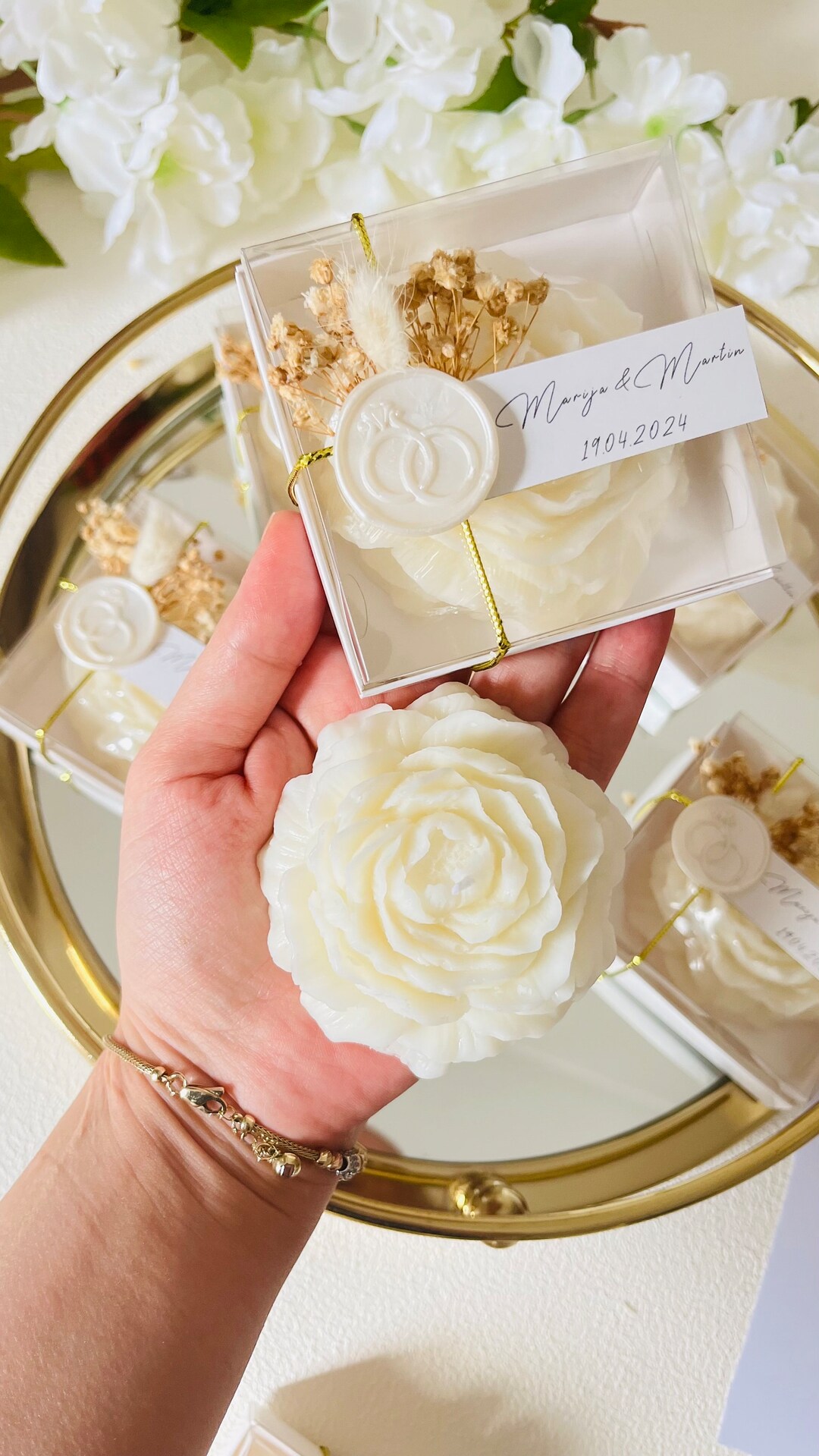 Bridal Shower Scented Peony Candle Favor, Bridesmaid Gift, Personalized Flower Candle, Rose ...