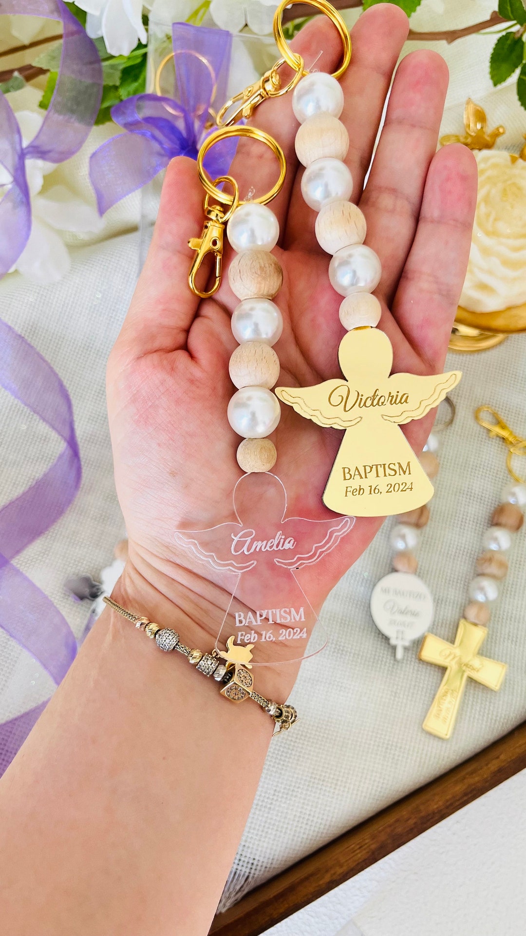 Baptism Keychain Favors, Personalized Mini Wooden First Communion ...