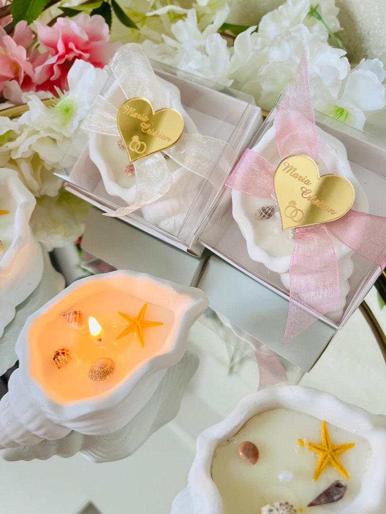Personalized Sea Shell Candle, Oyster Candle, Engagement Favor ...