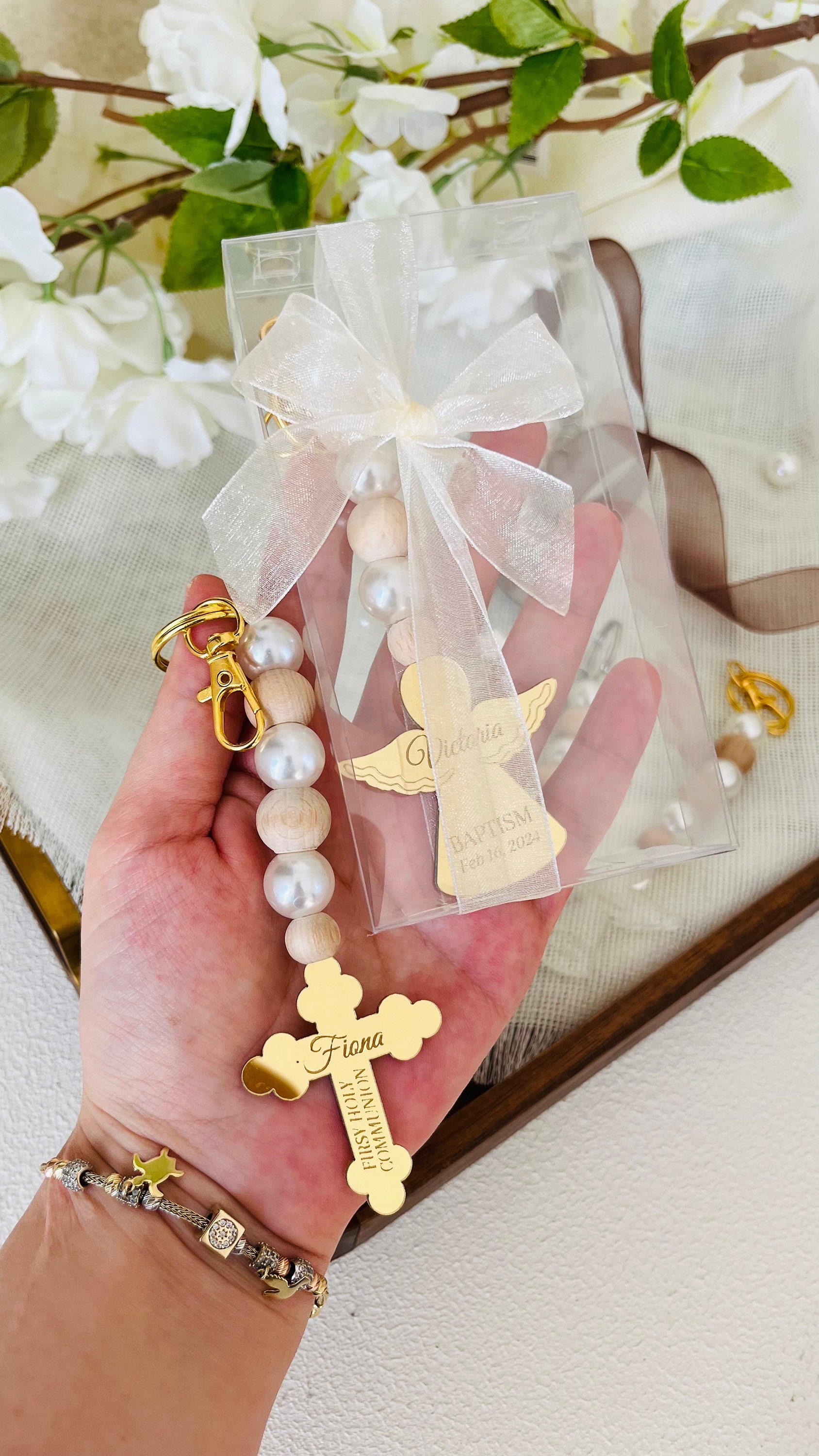 Baptism Keychain Favors, Personalized Mini Wooden First Communion ...