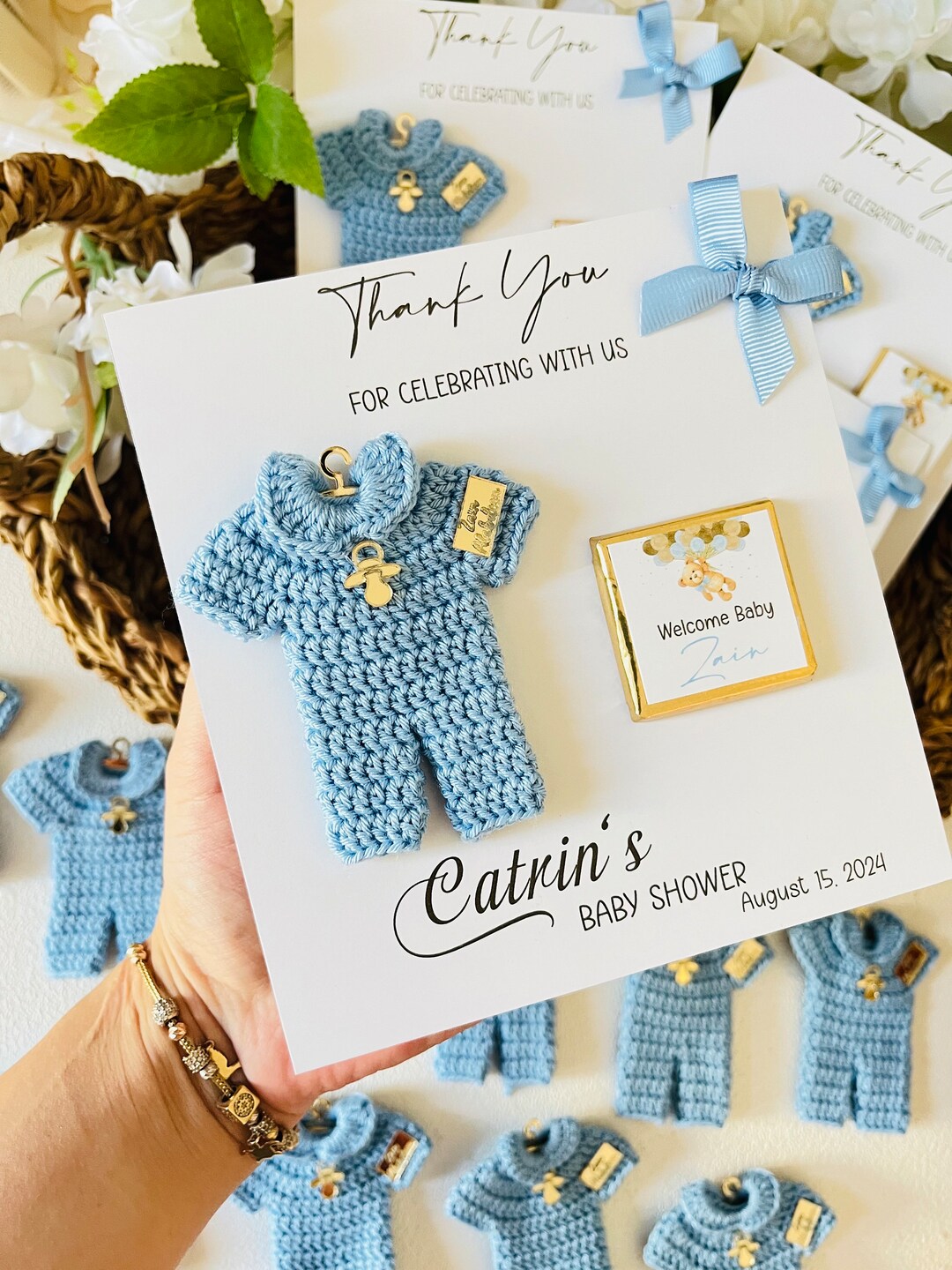 Personalized Crochet Magnet & Chocolate Favors: Baptism, Baby Shower ...