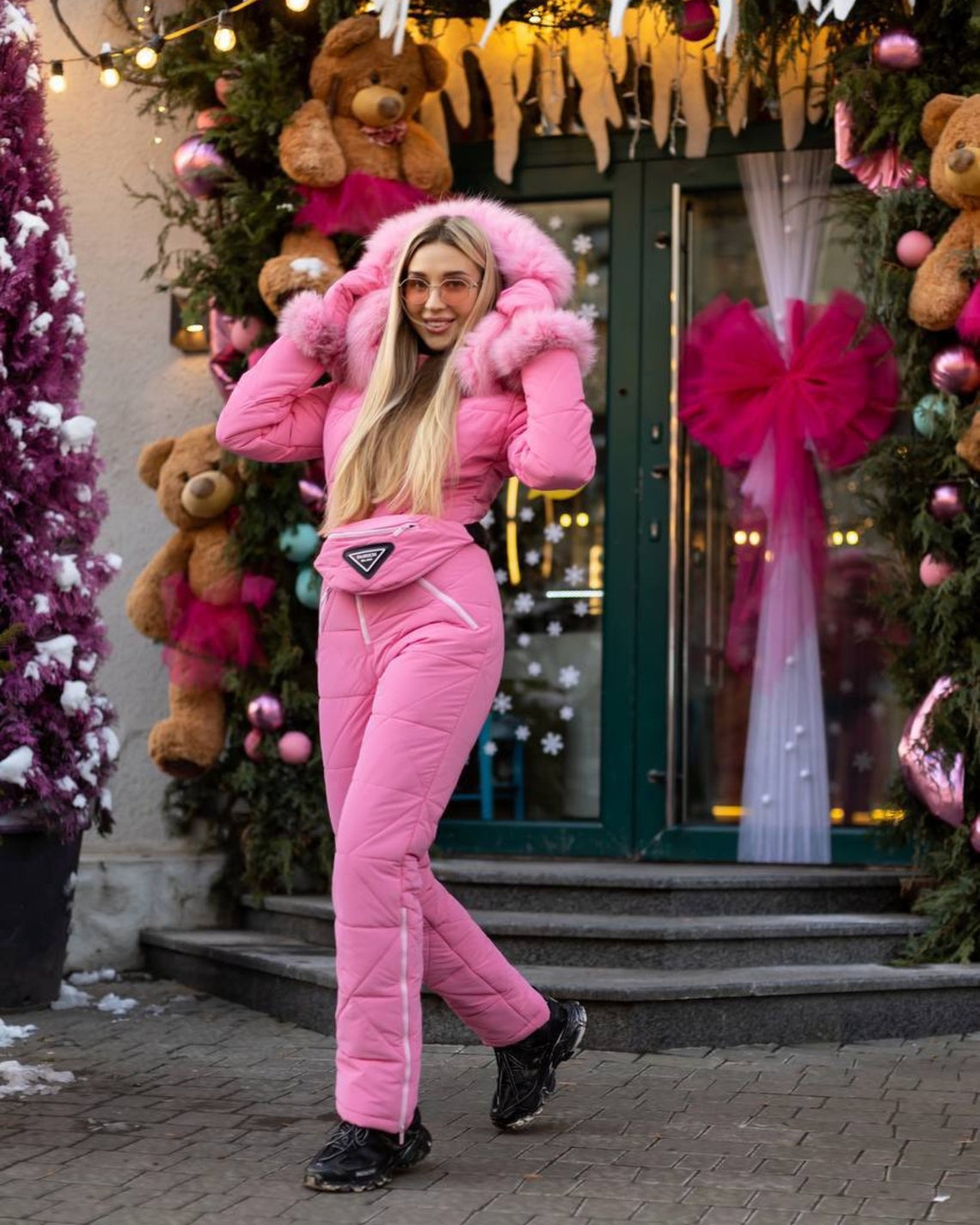 Ski Suit, Pink Jumpsuit Outdoor,ski Party, Pink Women Ski Overalls,warm ...