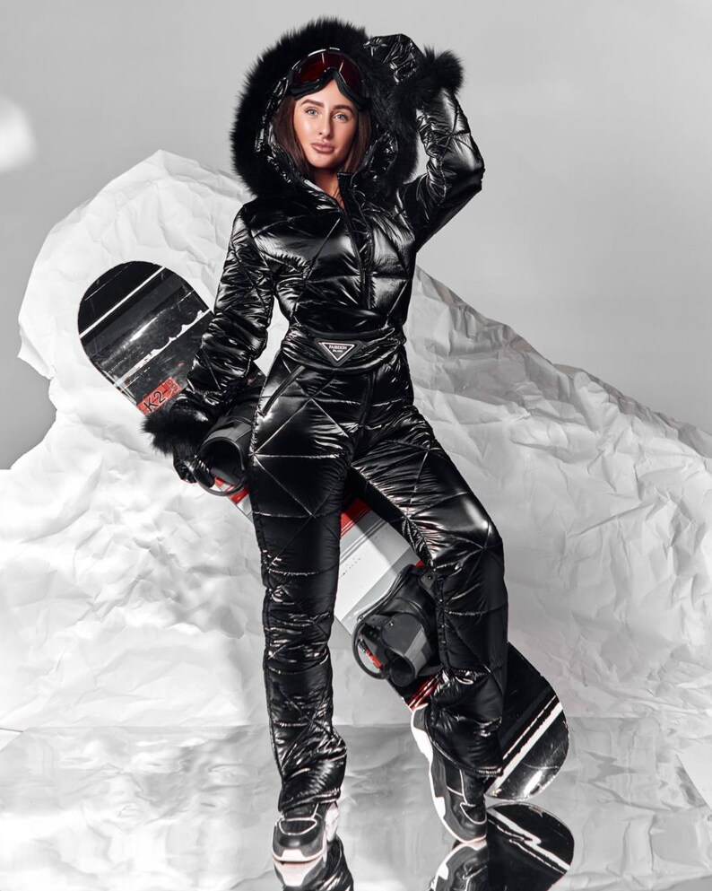 Black Ski Suit, Jumpsuit, Women Snowsuit, Ski Outfit With Hood, Ski ...