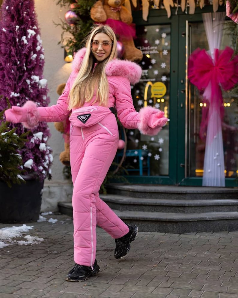 Pink Ski Suit, Jumpsuit, Retro Snowsuit, Women Ski Jumpsuit, Ski Outfit ...