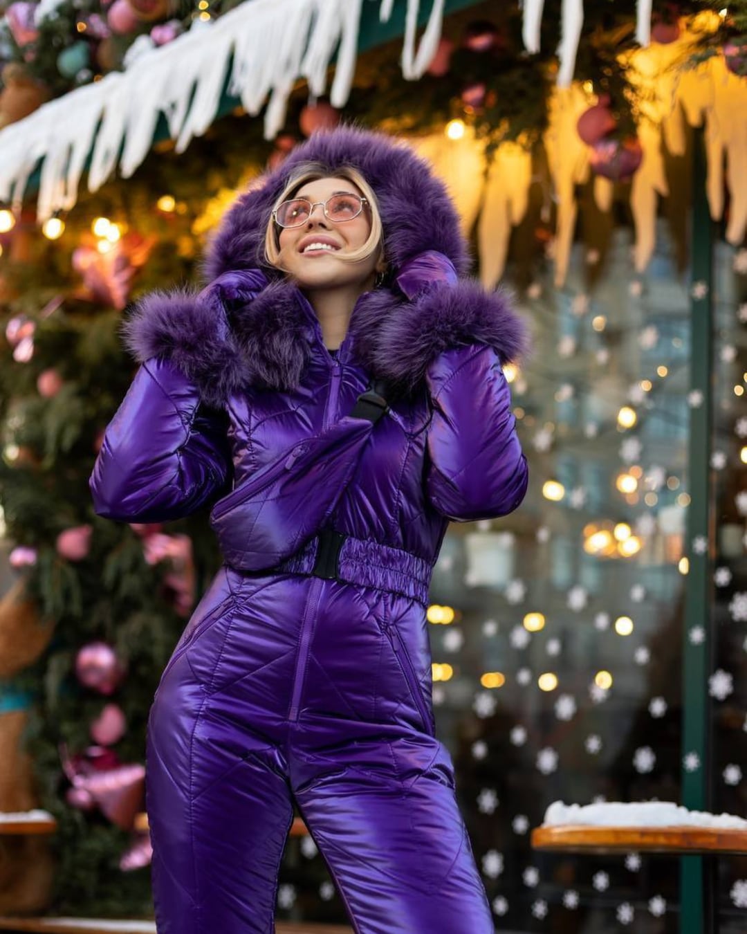 Women Purple Ski Suit Jumpsuit Snowsuit Overalls for Ski Holiday Winter ...