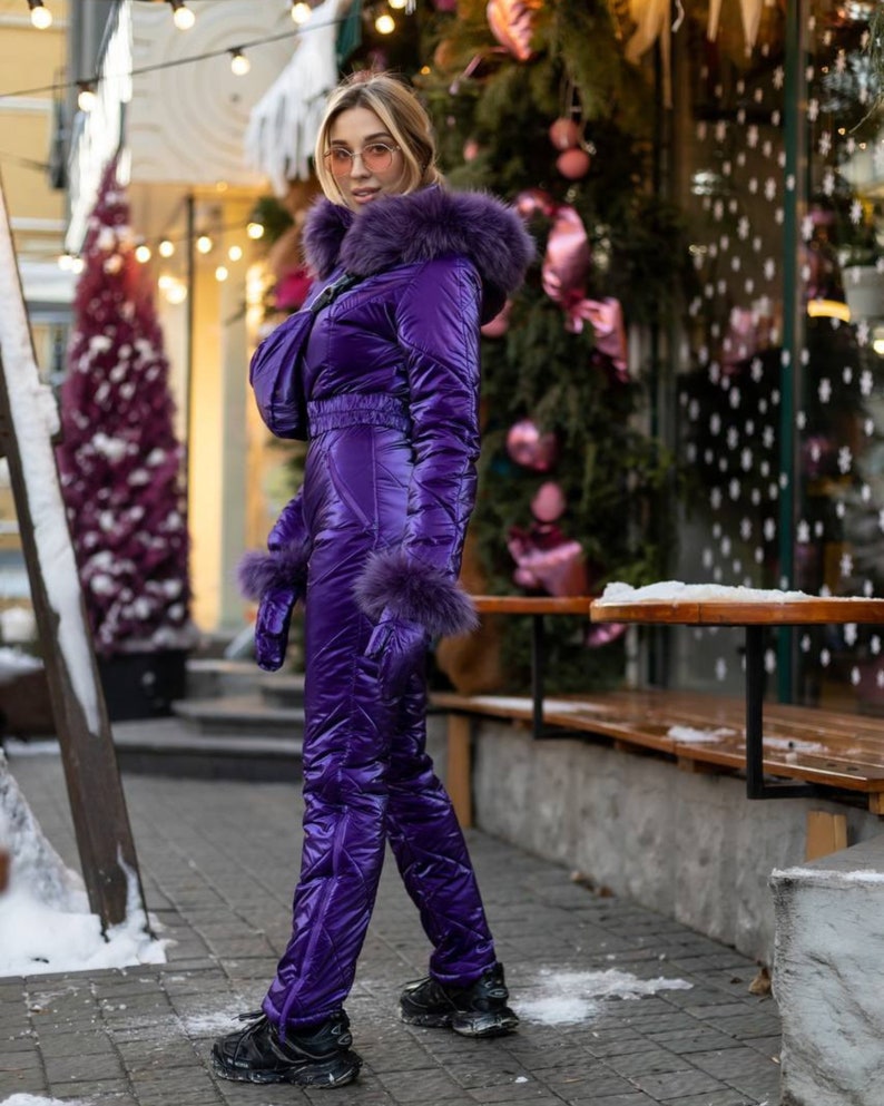 Snowsuit Women Ski Jumpsuit Purple Snow Suit Ski Outfit With Hood Ski ...