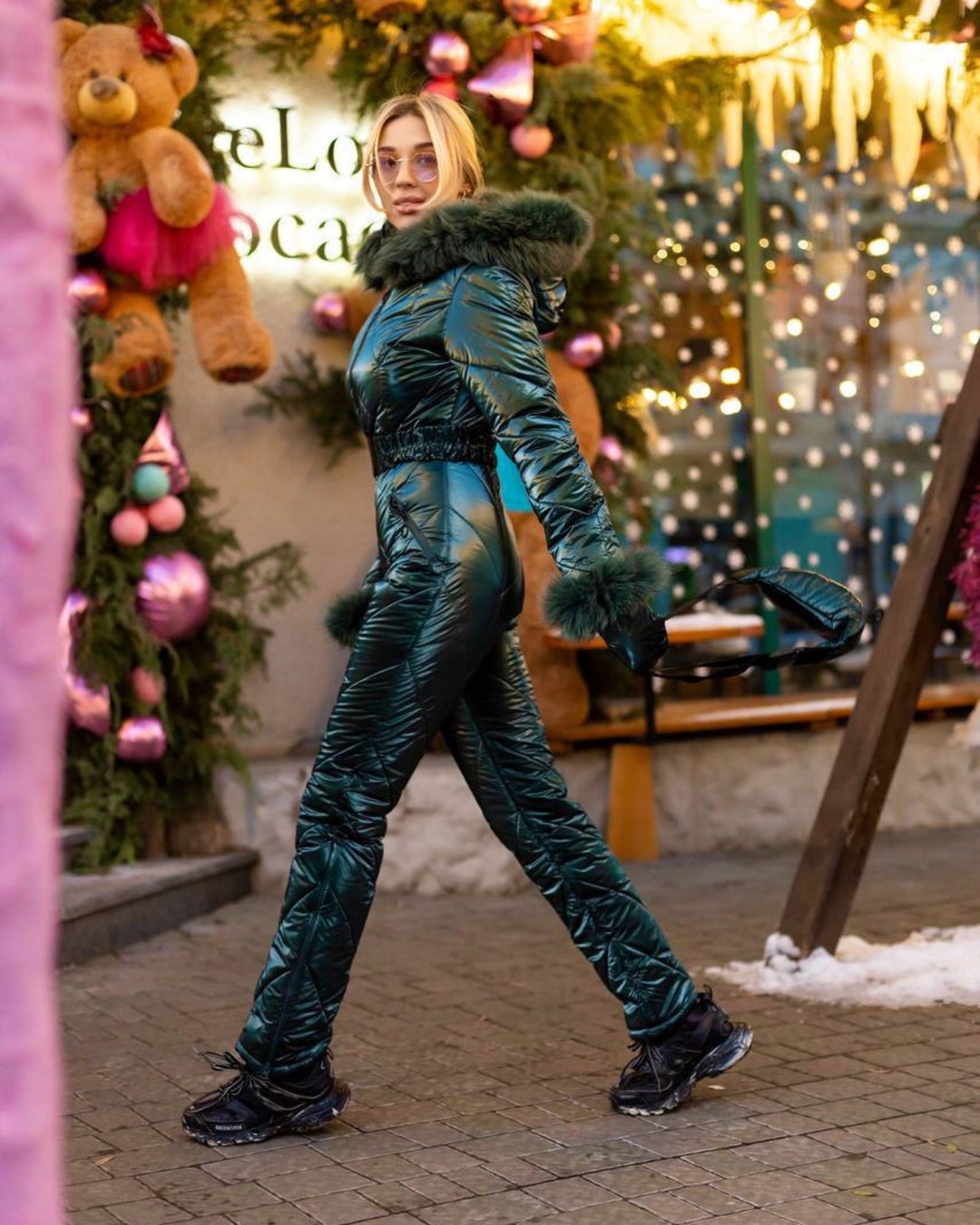 Women Dark Green Ski Suit Jumpsuit Snowsuit Snow Skiing With Hood ...