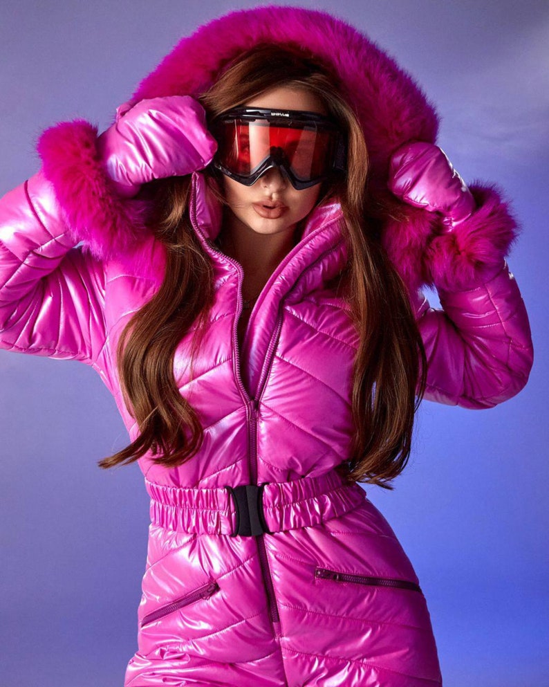Ski Suit, Pink Women Ski Overalls, Ski Party, Snowsuit, Ski Adventure, Shiny Ski Suit,winter One ...