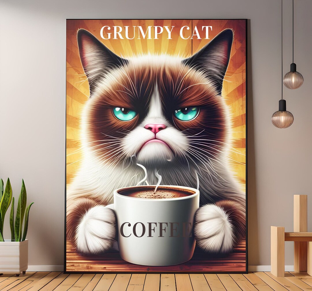 Grumpy Cat Digital Download - A Modern Art Piece for Coffee Lovers Wall Posters - Artful Cat ...