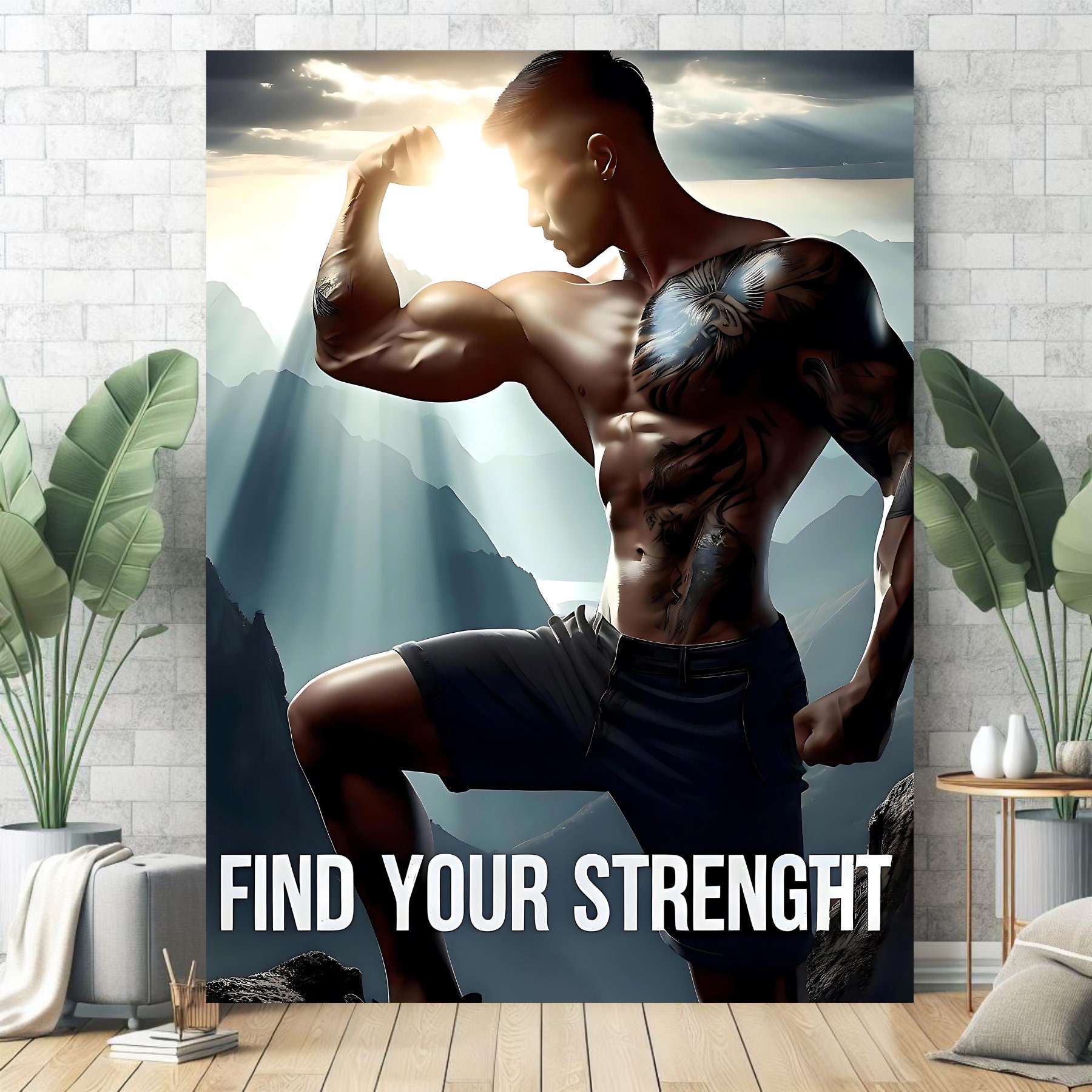 Male Motivation Poster - Muscular Body, Tattoo Aesthetics, Fitness ...