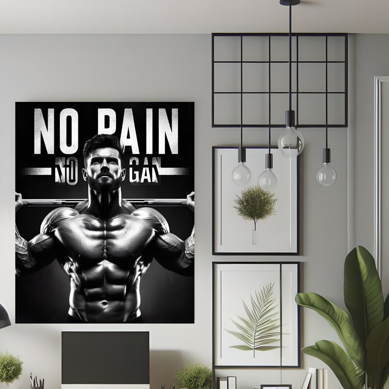 Motivational Poster for Men, No Pain No Gain, Gym Wall Art, Workout ...