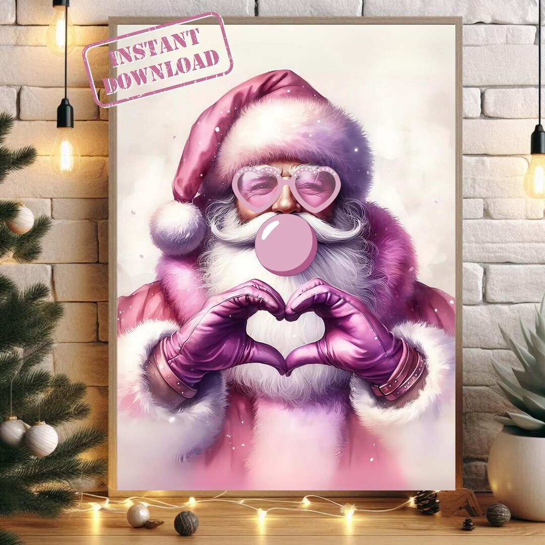 Trendy Bubblegum Pink Santa Claus Retro Christmas Poster Fun Holiday ...