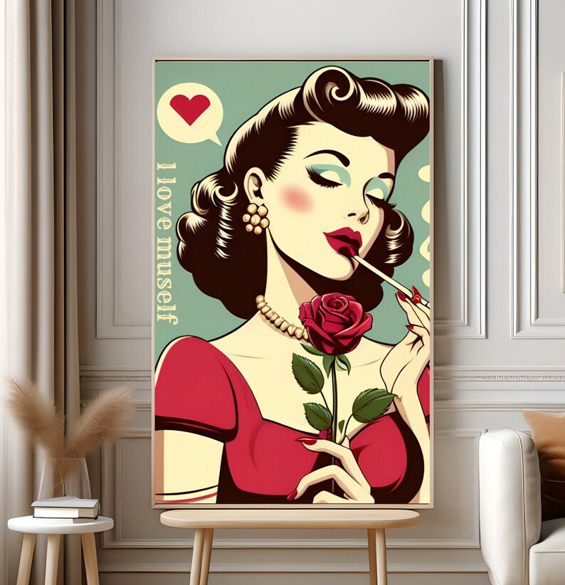 Retro Love - Vintage Romantic Pop Art Poster - Elegant Lady With Rose ...