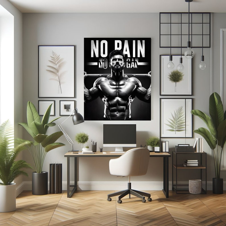 Motivational Poster for Men, No Pain No Gain, Gym Wall Art, Workout ...