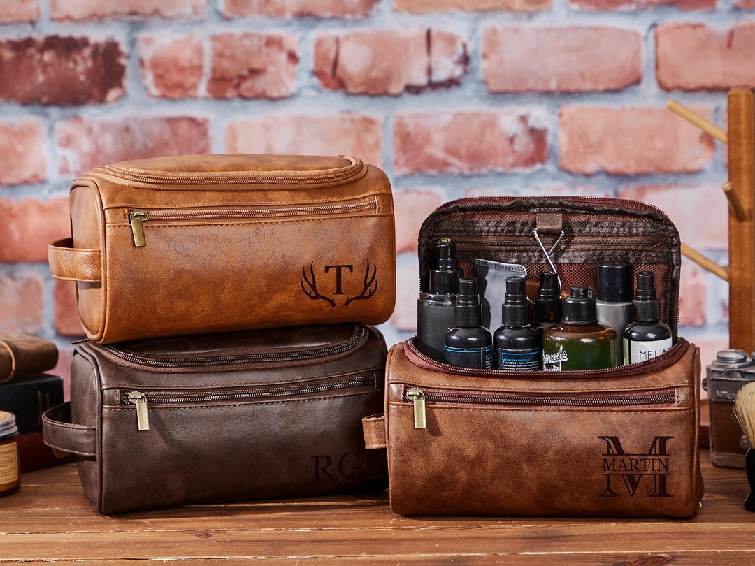 Personalized Leather Toiletry Bag Engraved Wash Bag Custom Toiletry Bag ...