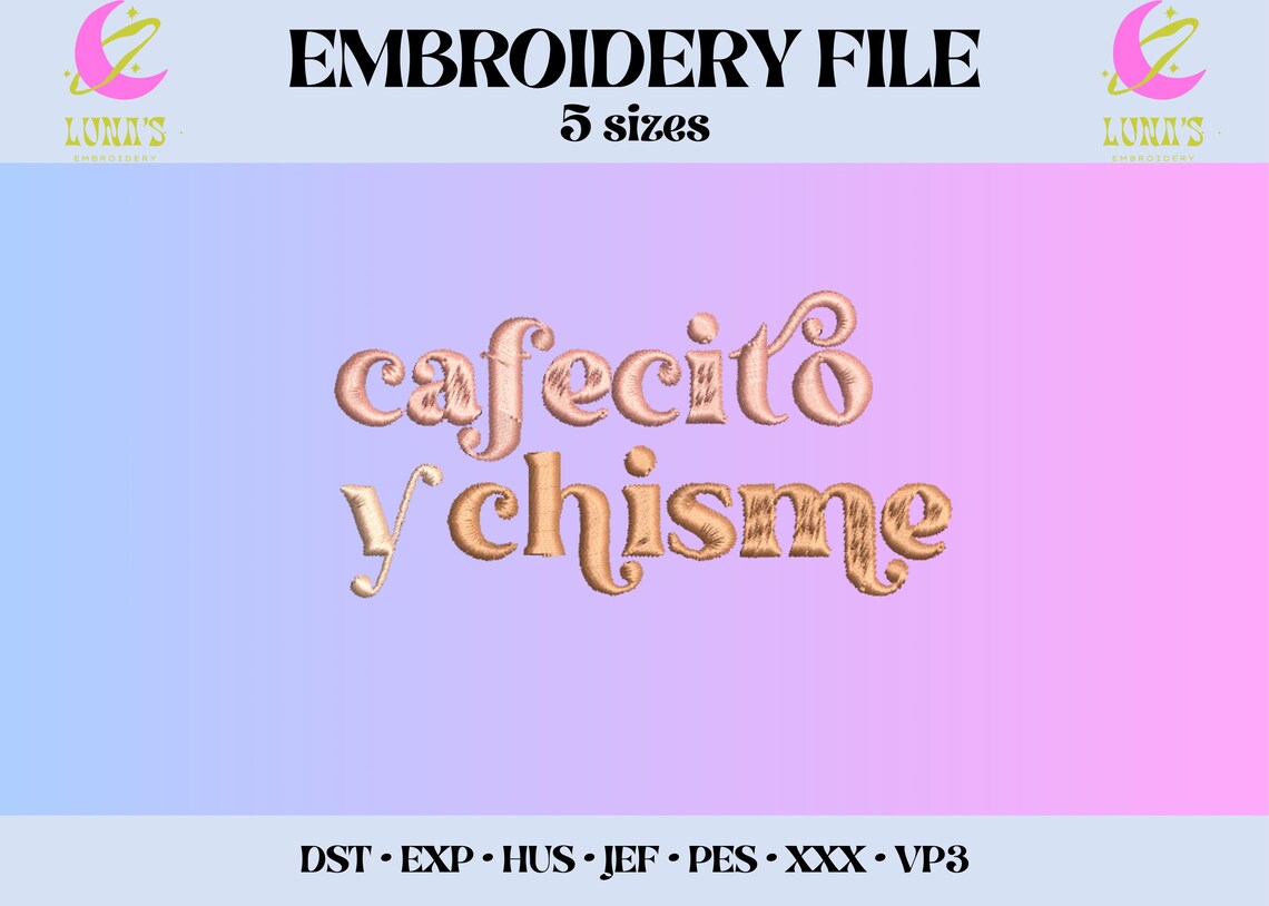 Cafecito Y Chisme Embroidery Design- Cute Coffee Embroidery, Instant ...
