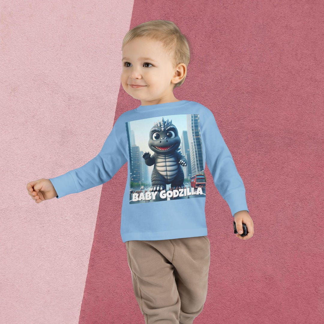 Baby Godzilla Toddler Tee, Adorable Kid's Long Sleeve Shirt, Fun ...