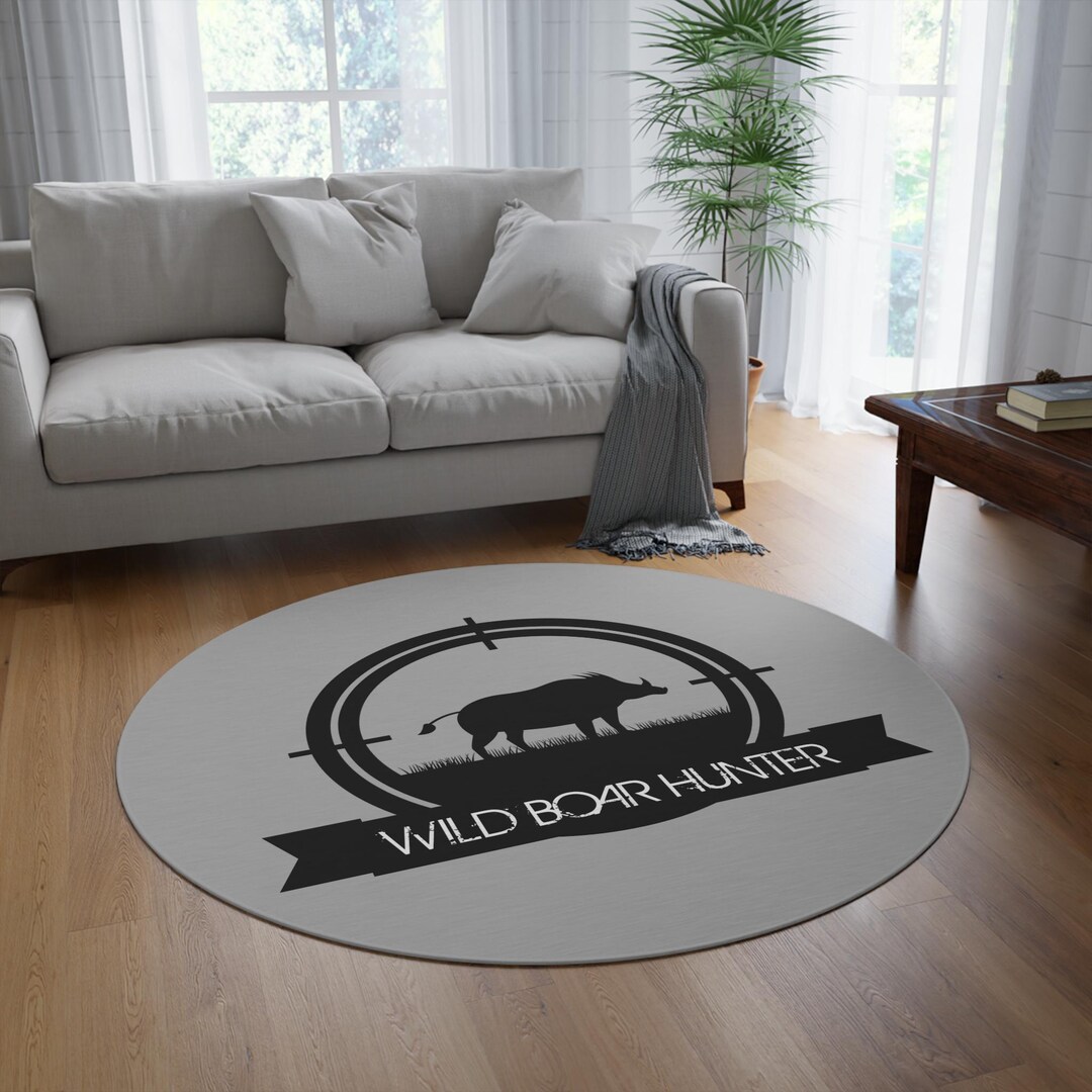 Wild Boar Hunter Round Rug, Hunting Decor, Man Cave Rug, Unique Gifts ...